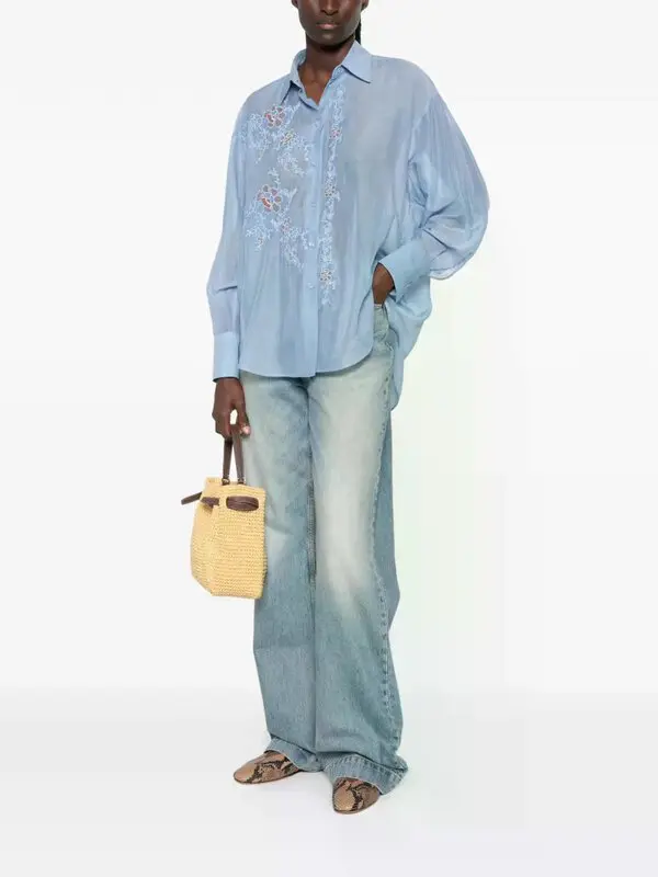 Ermanno Scervino Sheer Floral Embroidered Shirt - Blue