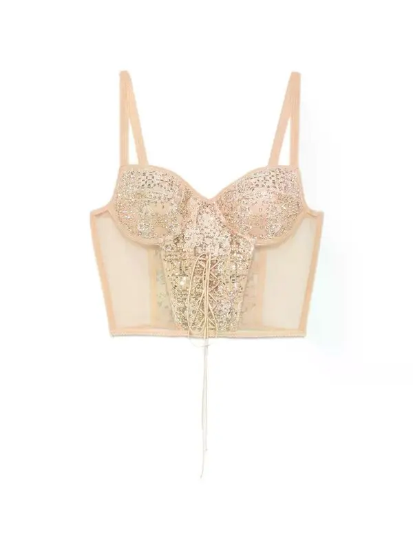 Ermanno Scervino Lace-up Corset Top With Sequin Embellishment - Neutrals