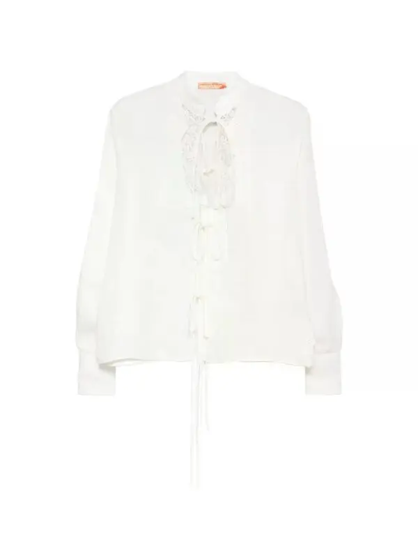 Ermanno Scervino Lace-panelled Tie-fastening Blouse - White