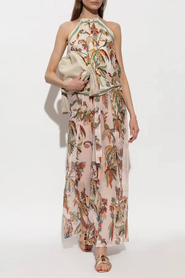 Etro Palazzo Pants With Side Slits And Botanical Print