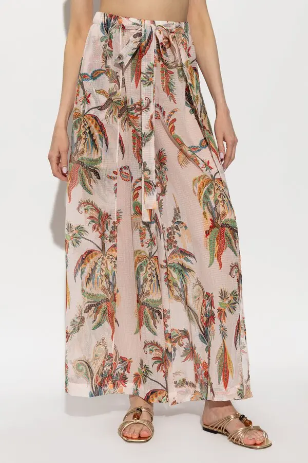 Etro Palazzo Pants With Side Slits And Botanical Print