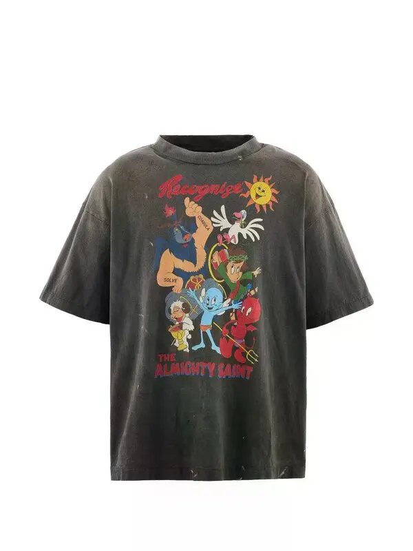 SAINT MXXXXXX Graphic-print Distressed T-shirt - Grey