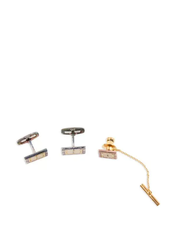 Saint Laurent Engraved Logo Cufflinks And Tie Pin Set - Gold