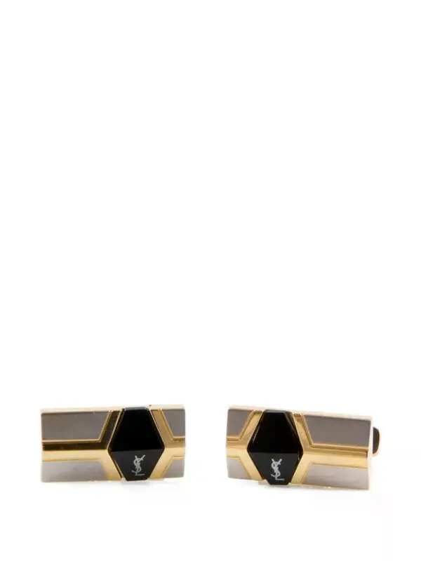 Saint Laurent 1990s Cassandre-logo Cuff-links - Gold