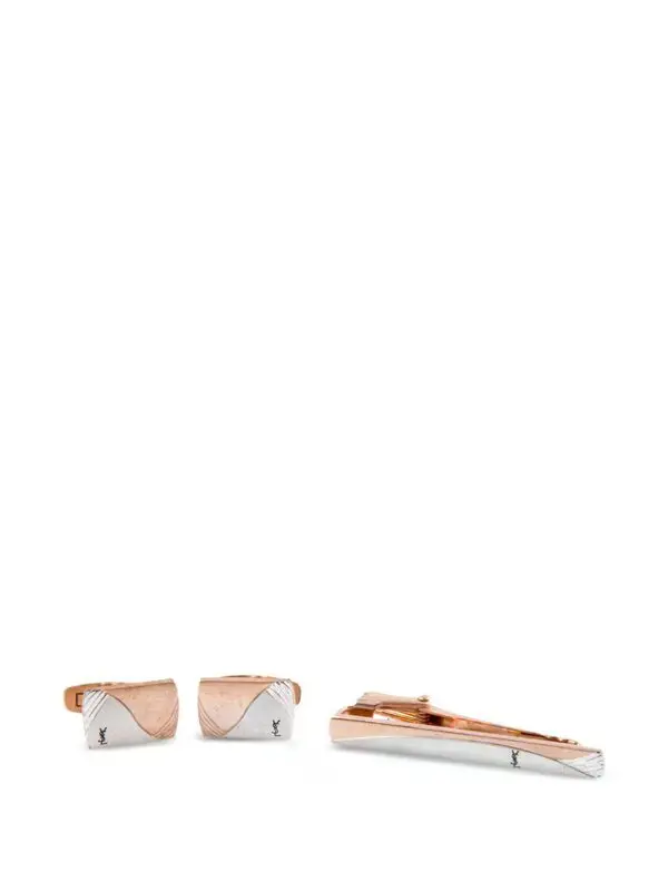 Saint Laurent 1980s Cassandre-logo Cufflinks And Tie Clip Set - Gold