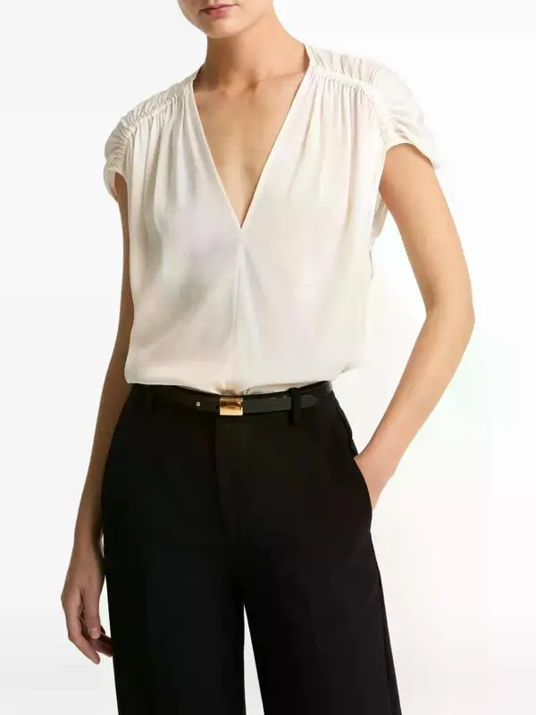 Vince Ruched Cap-sleeve Blouse - White