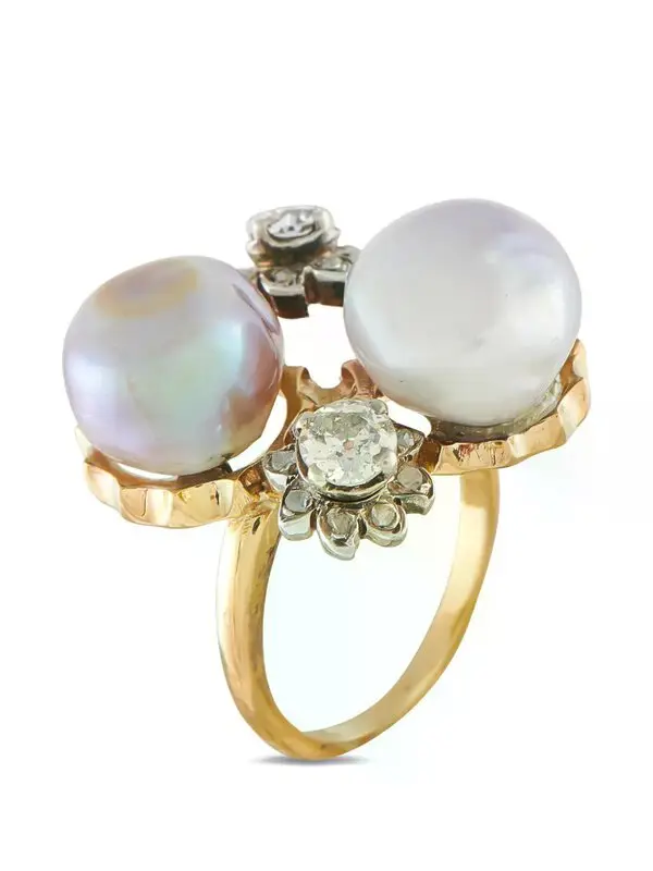 LB EXCLUSIVE 18k Yellow Pearl And Diamond Flower Ring