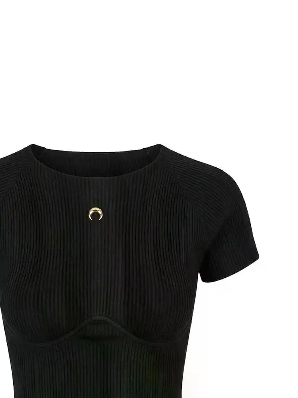 MARINE SERRE Ribbed Knit Crescent Moon Top