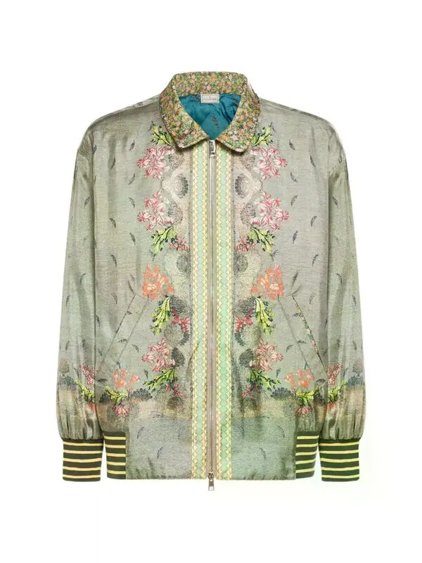 PIERRE-LOUIS MASCIA Khaki Floral Print Zip-up Jacket - Green