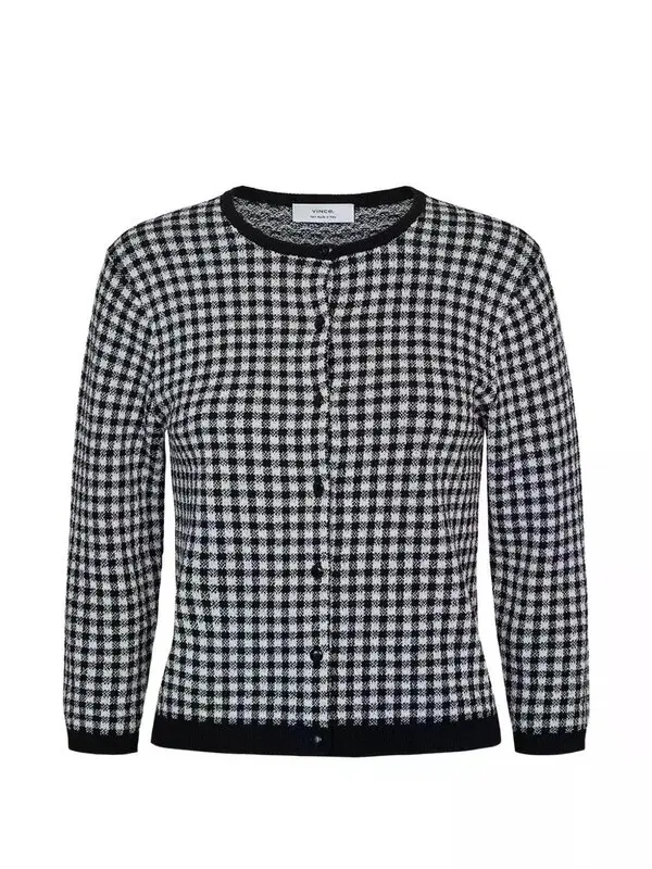 Vince Gingham-knit Three-quarter-sleeve Cardigan - Black
