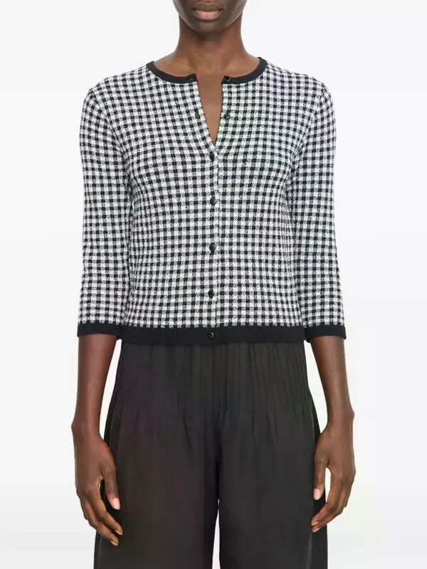 Vince Gingham-knit Three-quarter-sleeve Cardigan