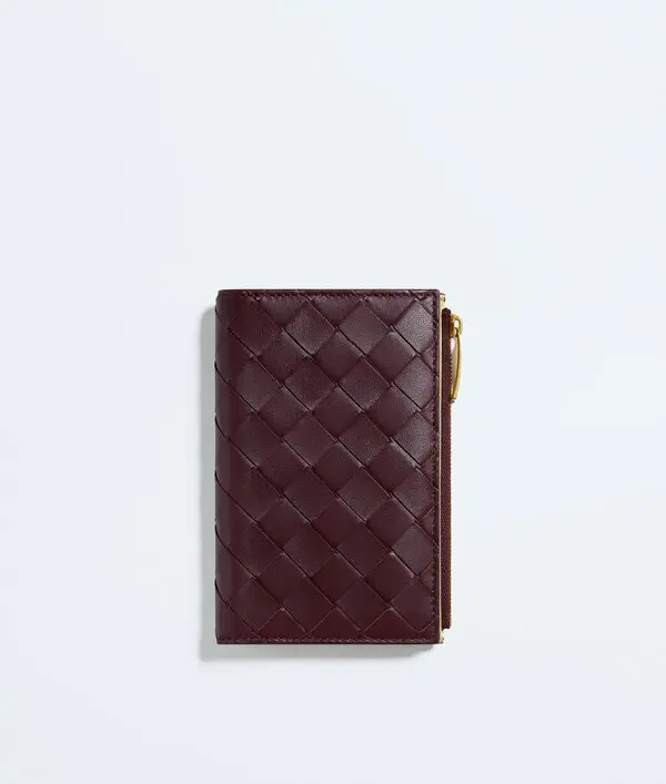 Bottega Veneta Intrecciato Medium Bi-fold Wallet - Deep Mahogany/butter Yellow