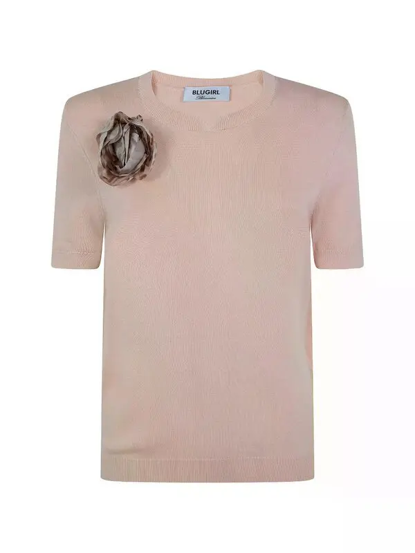 BLUGIRL Short-sleeve Floral Appliqué Top - Pink