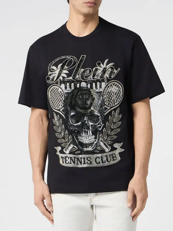 Philipp Plein Tennis Club Cotton T-shirt With Rhinestone Skull And Embroidery