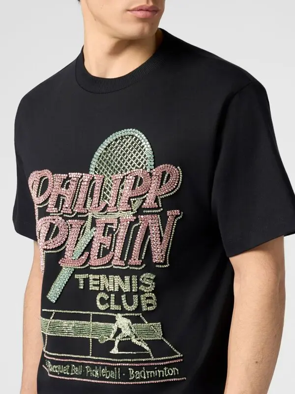 Philipp Plein Tennis Club Cotton T-shirt With Rhinestone Embroidered Logo