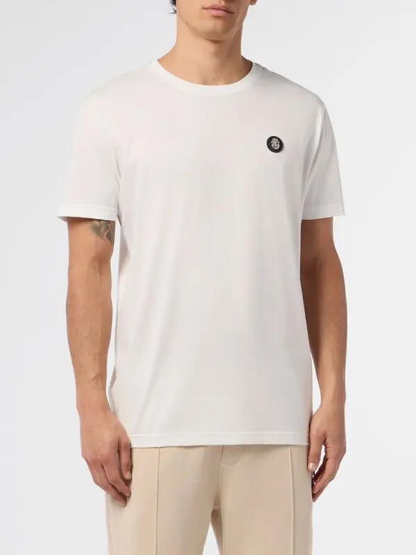BILLIONAIRE Cotton Jersey Crewneck T-shirt With Applied Logo Patch - White 1