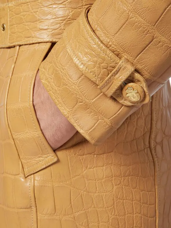 BILLIONAIRE Double-breasted Crocodile Leather Trench Coat With Belt