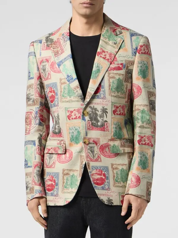 BILLIONAIRE Single-breasted Linen Blazer With Graphic Print And Lapel Collar - Multicolor
