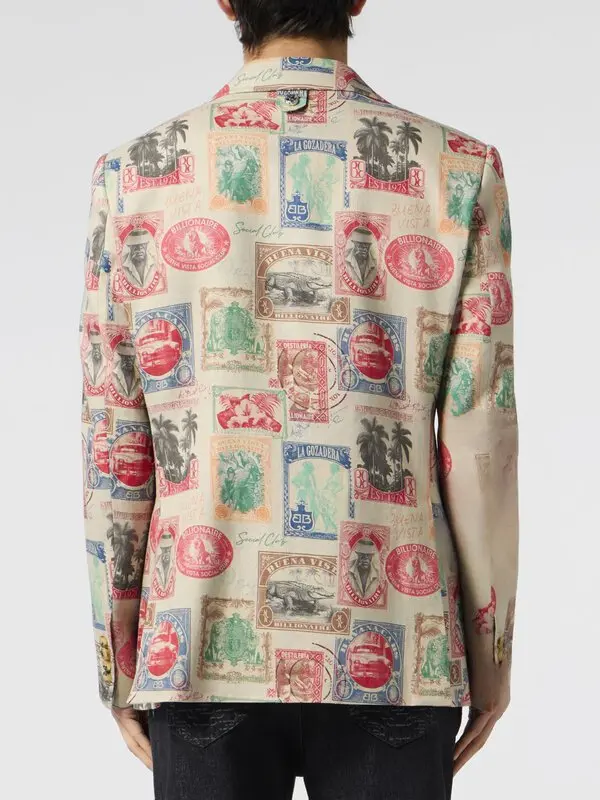 BILLIONAIRE Single-breasted Linen Blazer With Graphic Print
