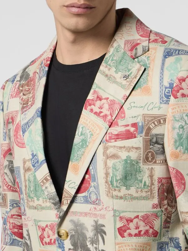 BILLIONAIRE Single-breasted Linen Blazer With Graphic Print