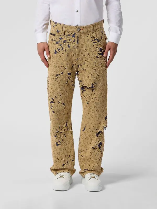 Philipp Plein Destroyed Beach Wide Leg Jeans