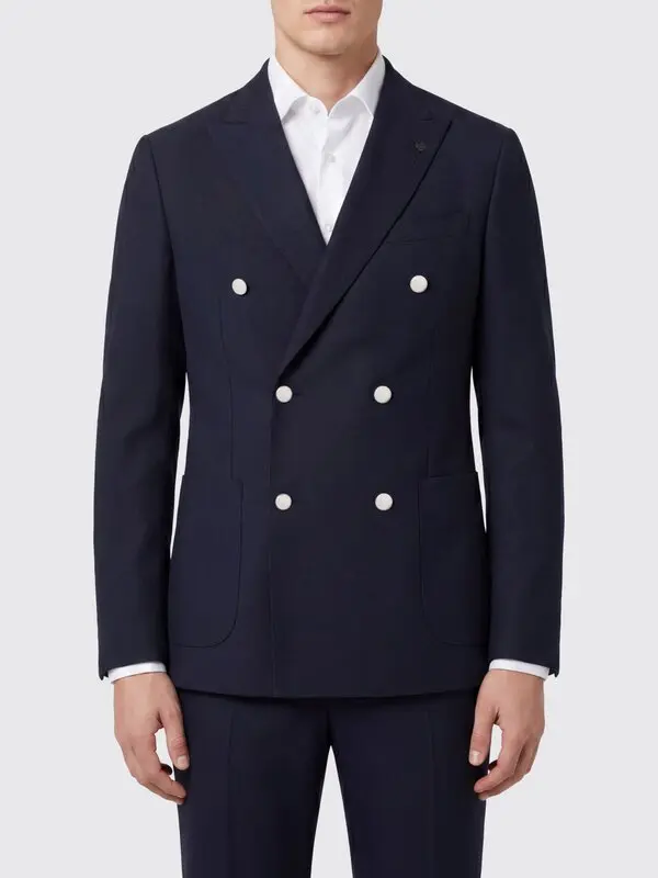 LARDINI Virgin Wool Blend Double-breasted Blazer With Peak Lapels
