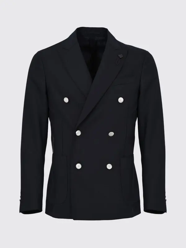 LARDINI Virgin Wool Blend Double-breasted Blazer With Peak Lapels
