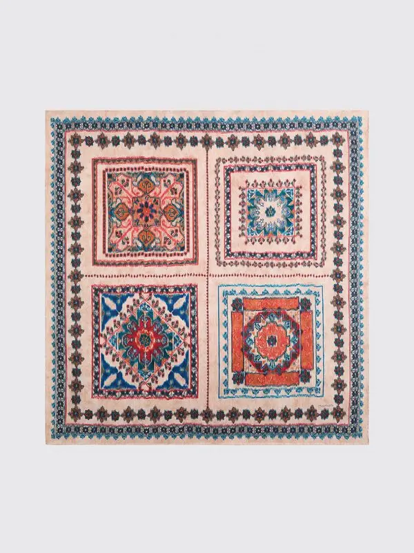 Momoni Nipponia Ethnic Print Silk Twill Square Scarf - Pink