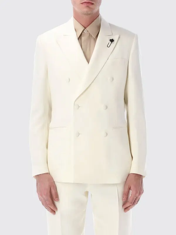 LARDINI Double-breasted Peak Lapel Blazer In Viscose And Silk - Ivory