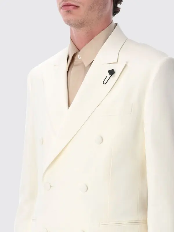 LARDINI Double-breasted Peak Lapel Blazer In Viscose And Silk