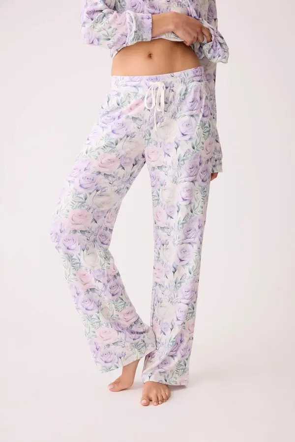 PJ Salvage Violet Rose Floral Waffle Thermal Pants - Ivory