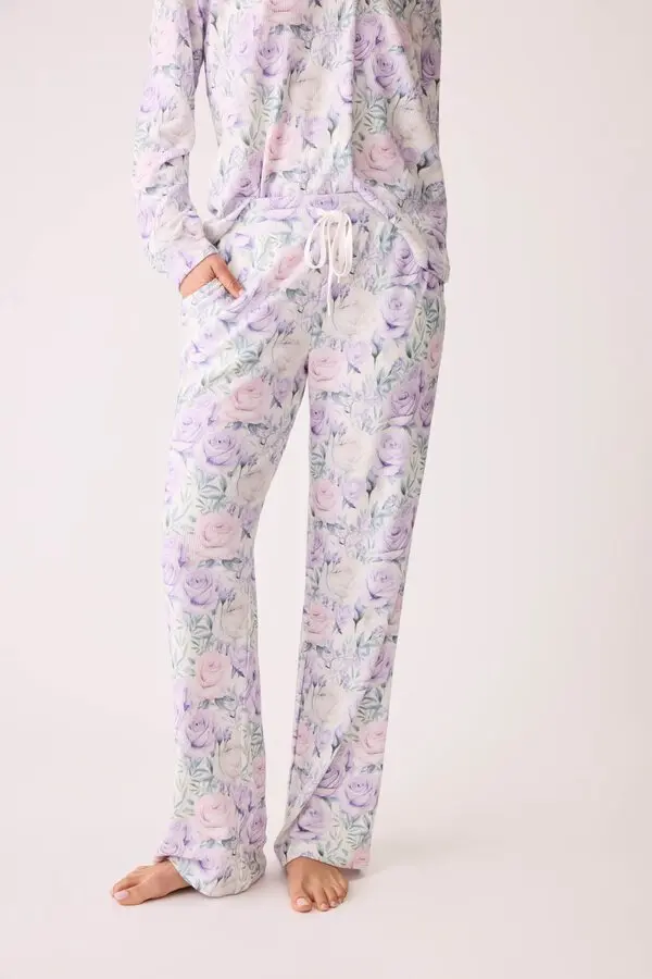 PJ Salvage Violet Rose Floral Waffle Thermal Pants