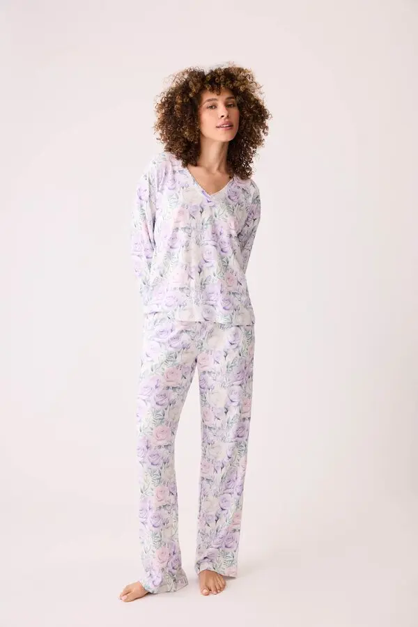 PJ Salvage Violet Rose Floral Waffle Thermal Pants