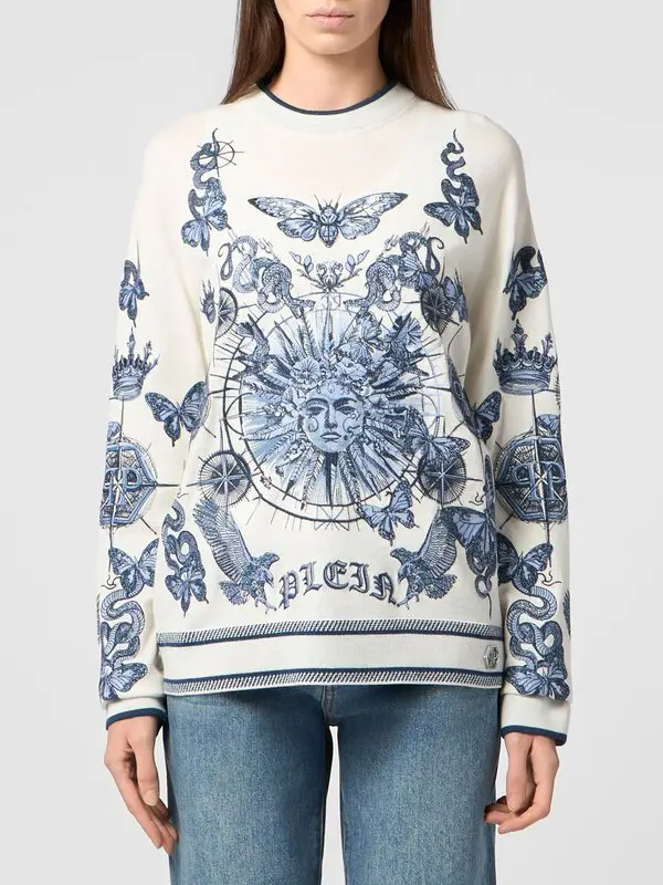 Philipp Plein Graphic Print Wool Blend Sweater - Turquoise