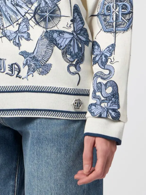 Philipp Plein Graphic Print Wool Blend Sweater - Turquoise