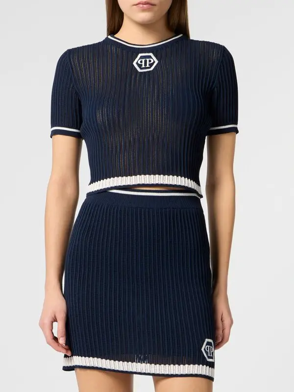 Philipp Plein Short Sleeve Cropped Knit Top