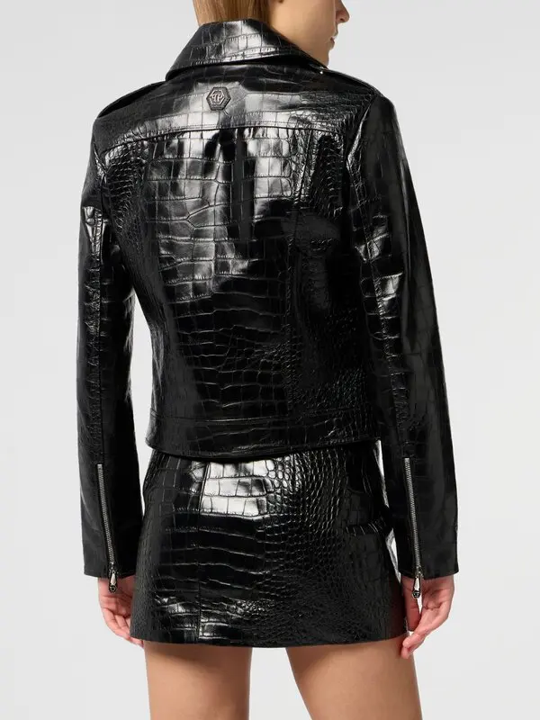 Philipp Plein Biker Jacket With Embossed Texture