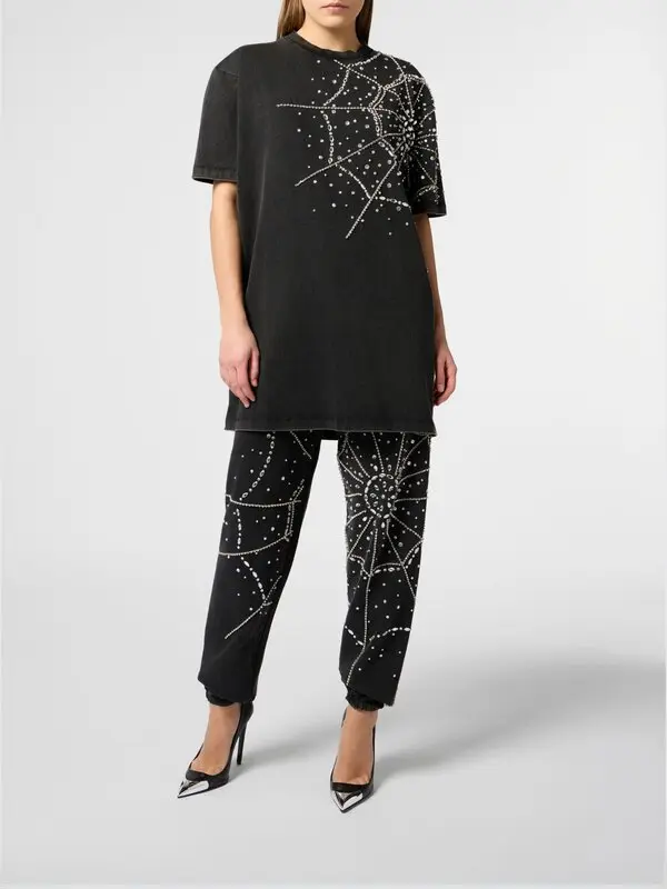 Philipp Plein Embellished Cotton T-shirt Dress - Black
