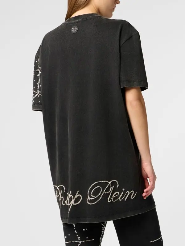 Philipp Plein Embellished Cotton T-shirt Dress - Black