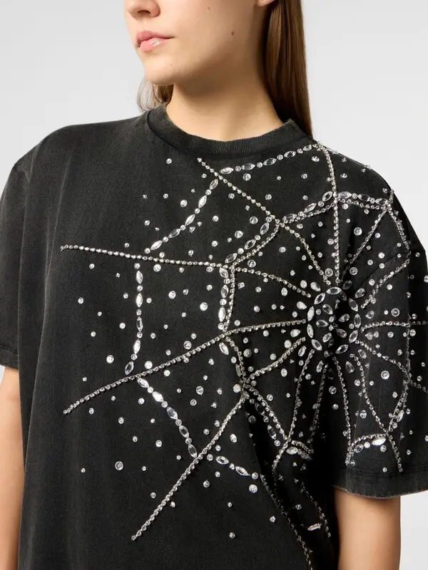 Philipp Plein Embellished Cotton T-shirt Dress - Black
