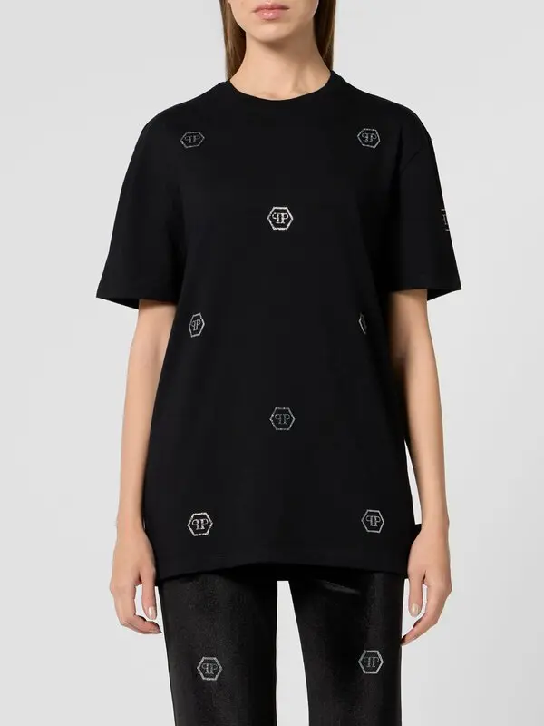 Philipp Plein Cotton T-shirt With Rhinestone Embellishment - Black