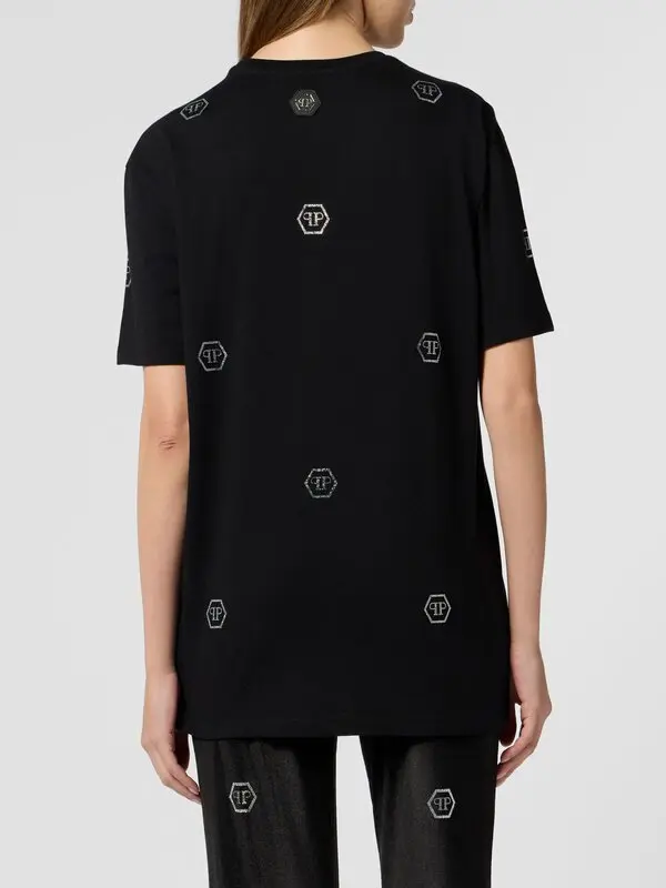 Philipp Plein Cotton T-shirt With Rhinestone Embellishment