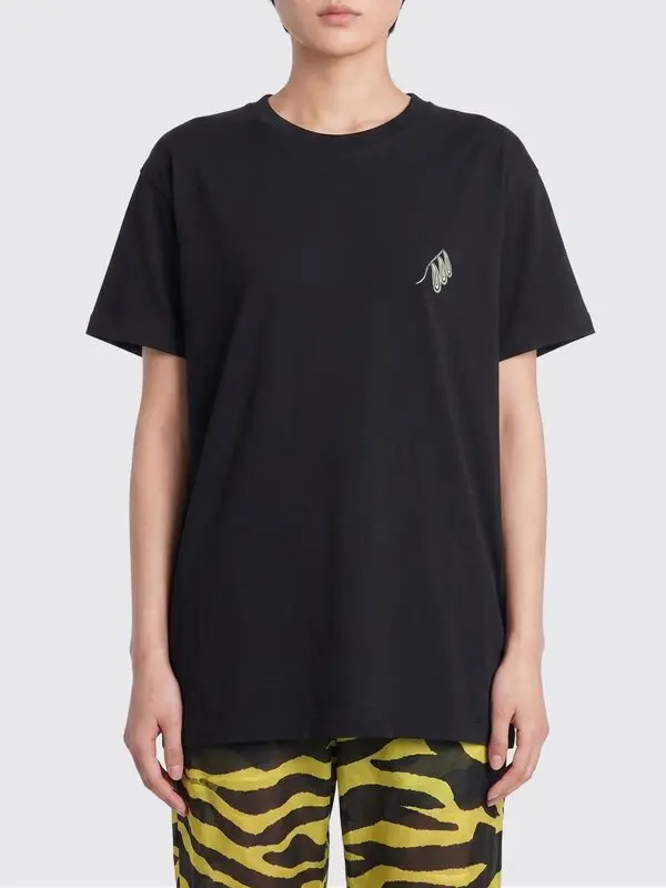 Attico Crew Neck Cotton T-shirt With Printed Logo - Black