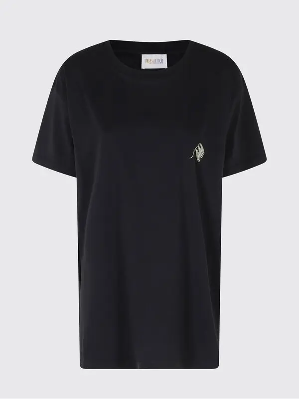 Attico Crew Neck Cotton T-shirt With Printed Logo - Black