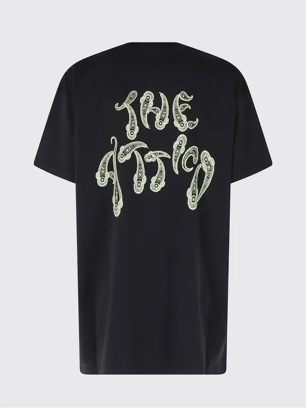 Attico Crew Neck Cotton T-shirt With Printed Logo - Black