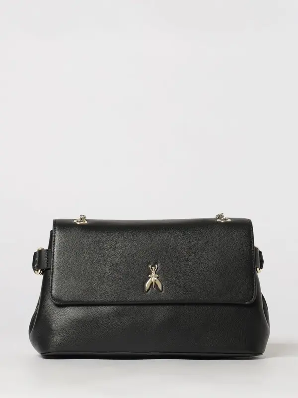 Patrizia Pepe Flared Smooth Leather Shoulder Bag With Sliding Chain Handle - Black