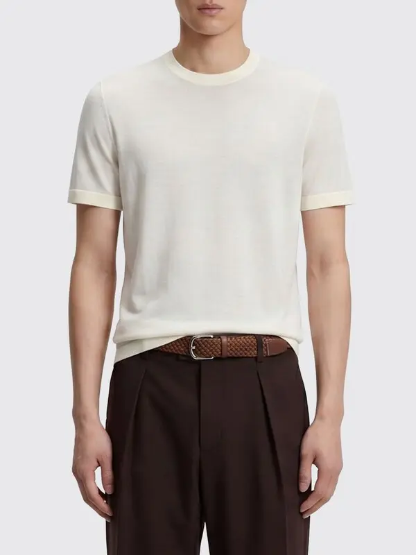 Hugo Virgin Wool Short Sleeve Sweater - Natural