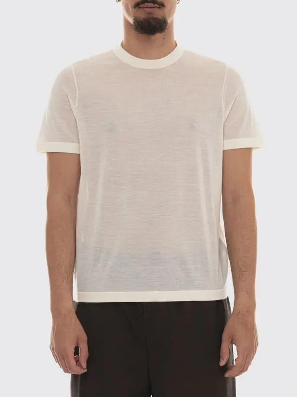 BOSS Crewneck Short-sleeved Jumper In Pure Virgin Wool - Natural