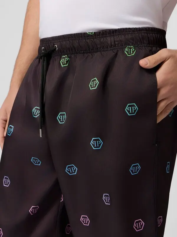 Philipp Plein Monogram Twill Jogging Shorts With Hexagon Logo