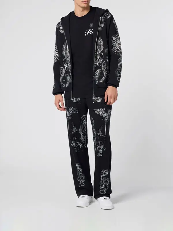 Philipp Plein Cotton Hoodie With Skull Print And Rhinestone Embellishments